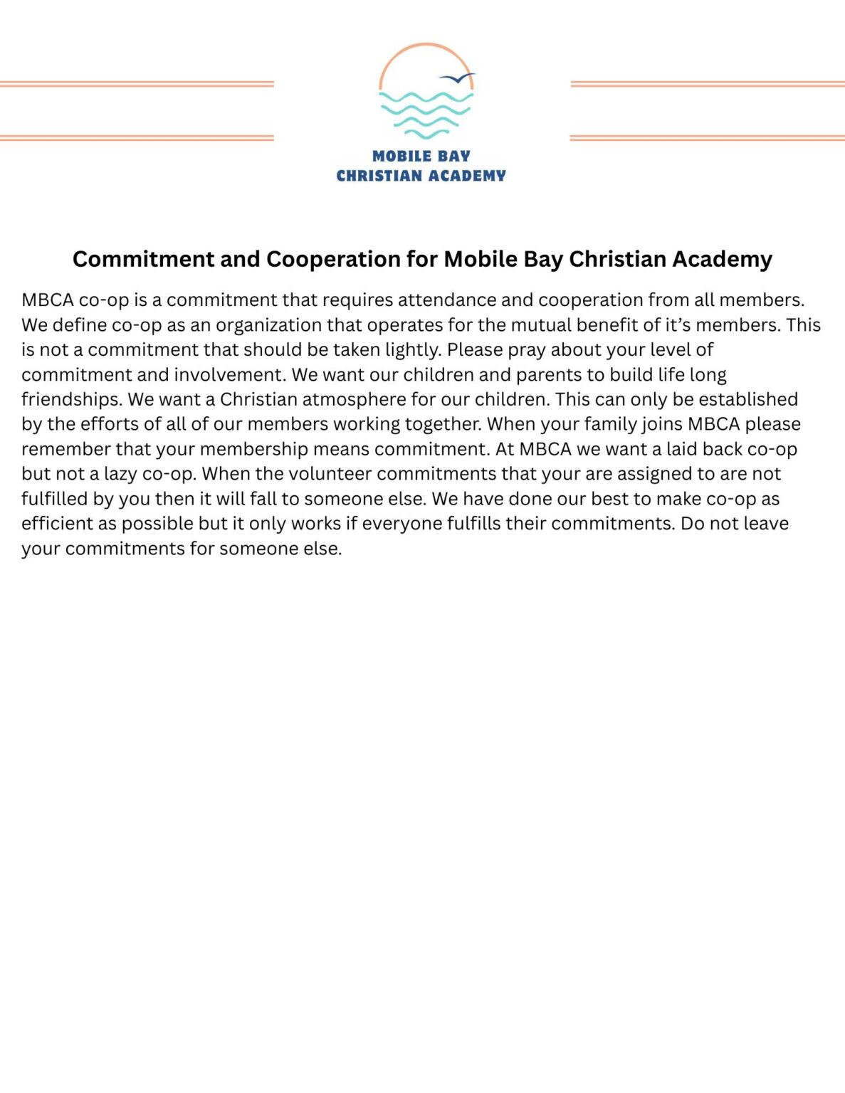 Commitment & Cooperation – Mobile Bay Christian Academy